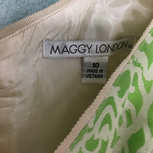 Maggy London | Dresses | Maggy London Green And Beige Dress With Roses ...